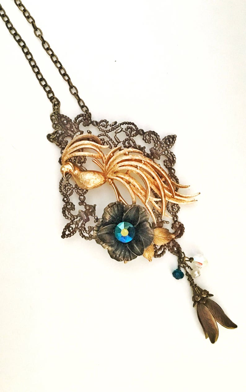 Long Statement Necklace. Vintage Assemblage Bronze and Gold - Etsy