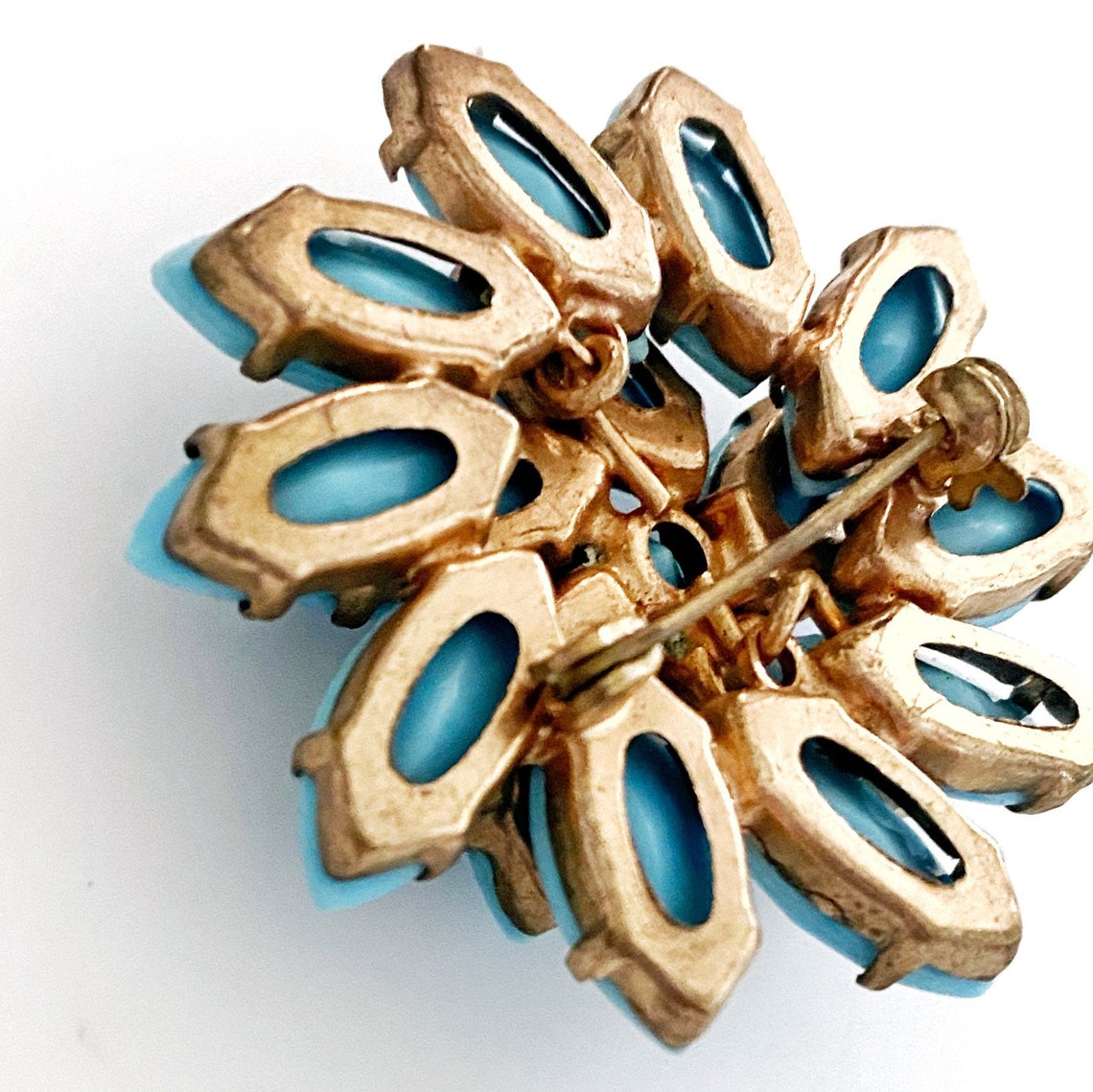 Vintage Mid Century Blue Milk Glass Floral Brooch. Two Tiers - Etsy