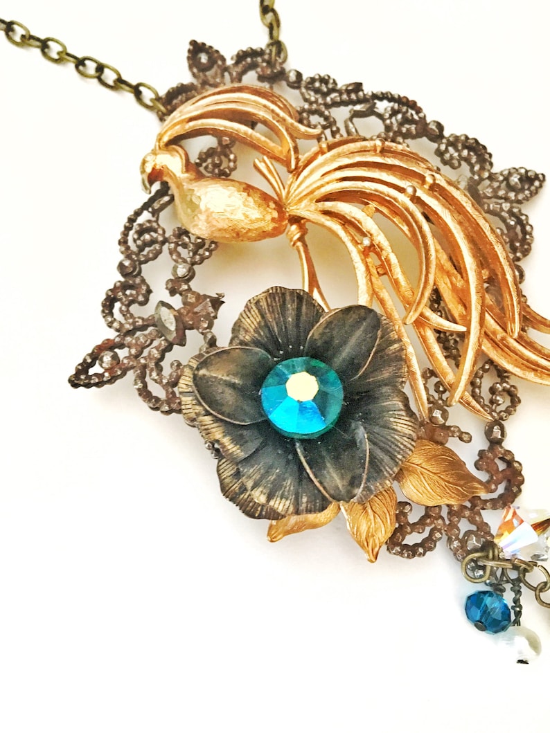 Long Statement Necklace. Vintage Assemblage Bronze and Gold - Etsy