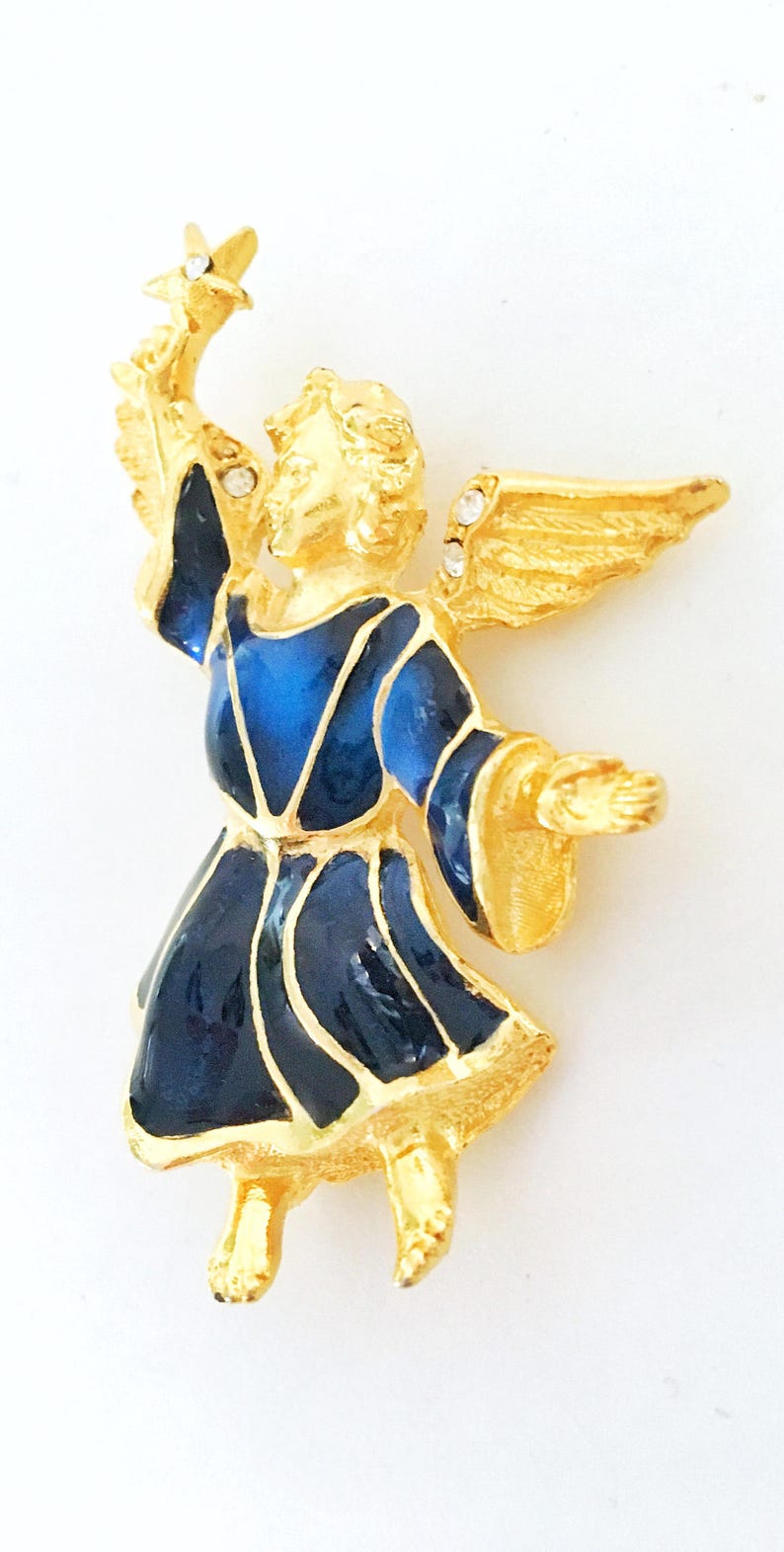 Christmas Brooch. Blue and Gold Enameled Angel Holding a Star. - Etsy
