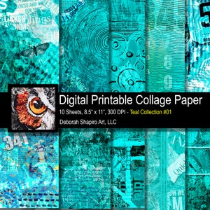 Teal Collage Paper, Printable Scrapbook Ephemera (digital Download) - Etsy