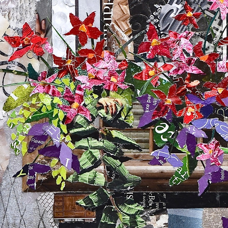 Window With Window Box and Humming Bird Collage Home Wall Art Giclee ...