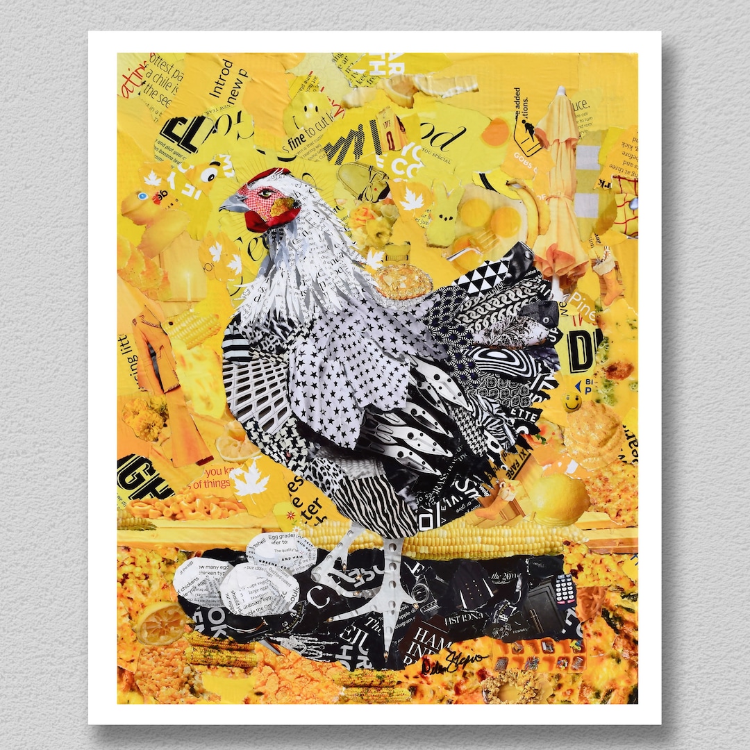 Hen, Chicken, Print, Farm Animals, Collage Art, Limited Edition ...
