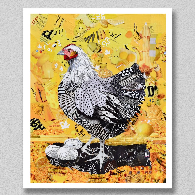 Hen, Chicken, Print, Farm Animals, Collage Art, Limited Edition ...