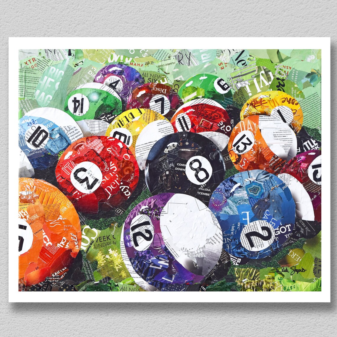 Pool Balls Billiards Eight Ball Colorful Collage Art Limited Edition ...