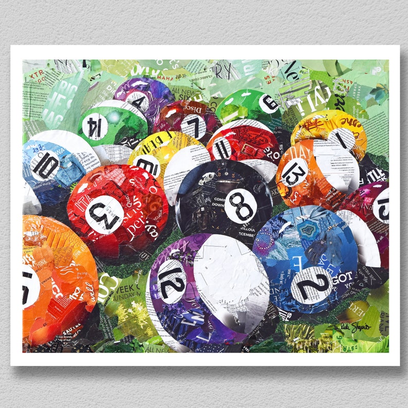 Pool Balls Billiards Eight Ball Colorful Collage Art Limited Edition ...