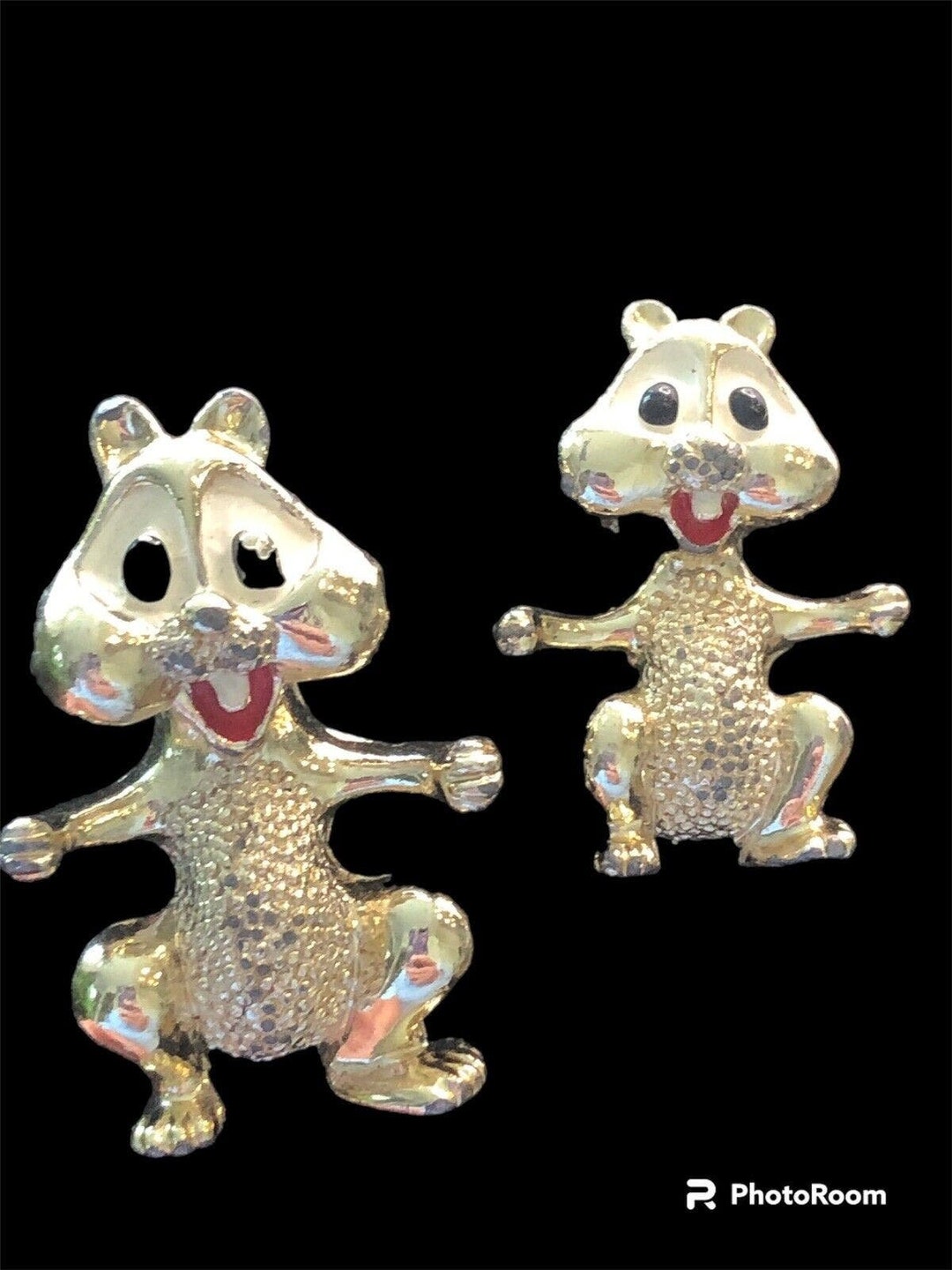 MCM Chipmunk Red White Black Enamel GERRY Vintage Gold Tone Brooch Pin ...