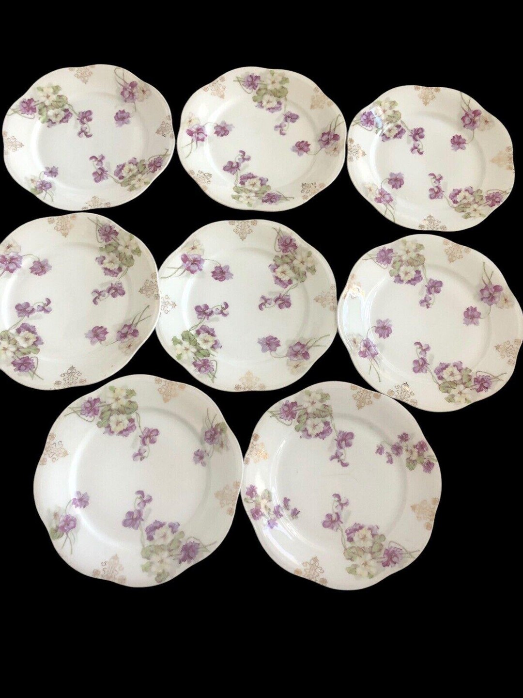 Set of 8 Antique Floral Violet Rose Dessert Plates Mignon Z S Bavaria ...