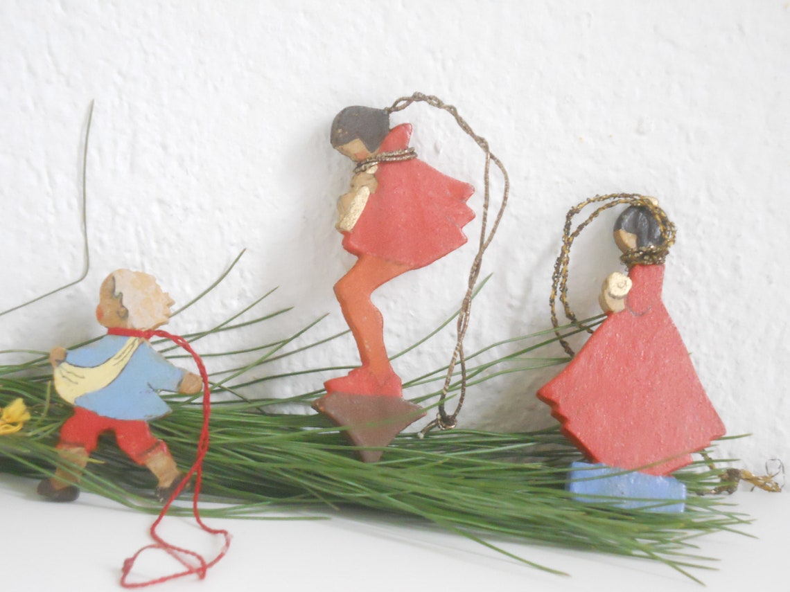 5 Old German Wooden Christmas Tree Ornaments, Figures, Candlesticks ...