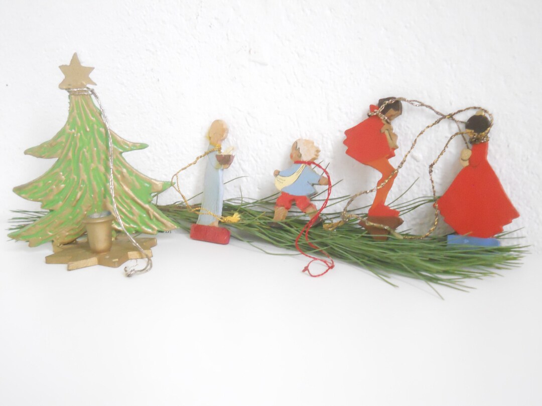 5 Old German Wooden Christmas Tree Ornaments, Figures, Candlesticks ...
