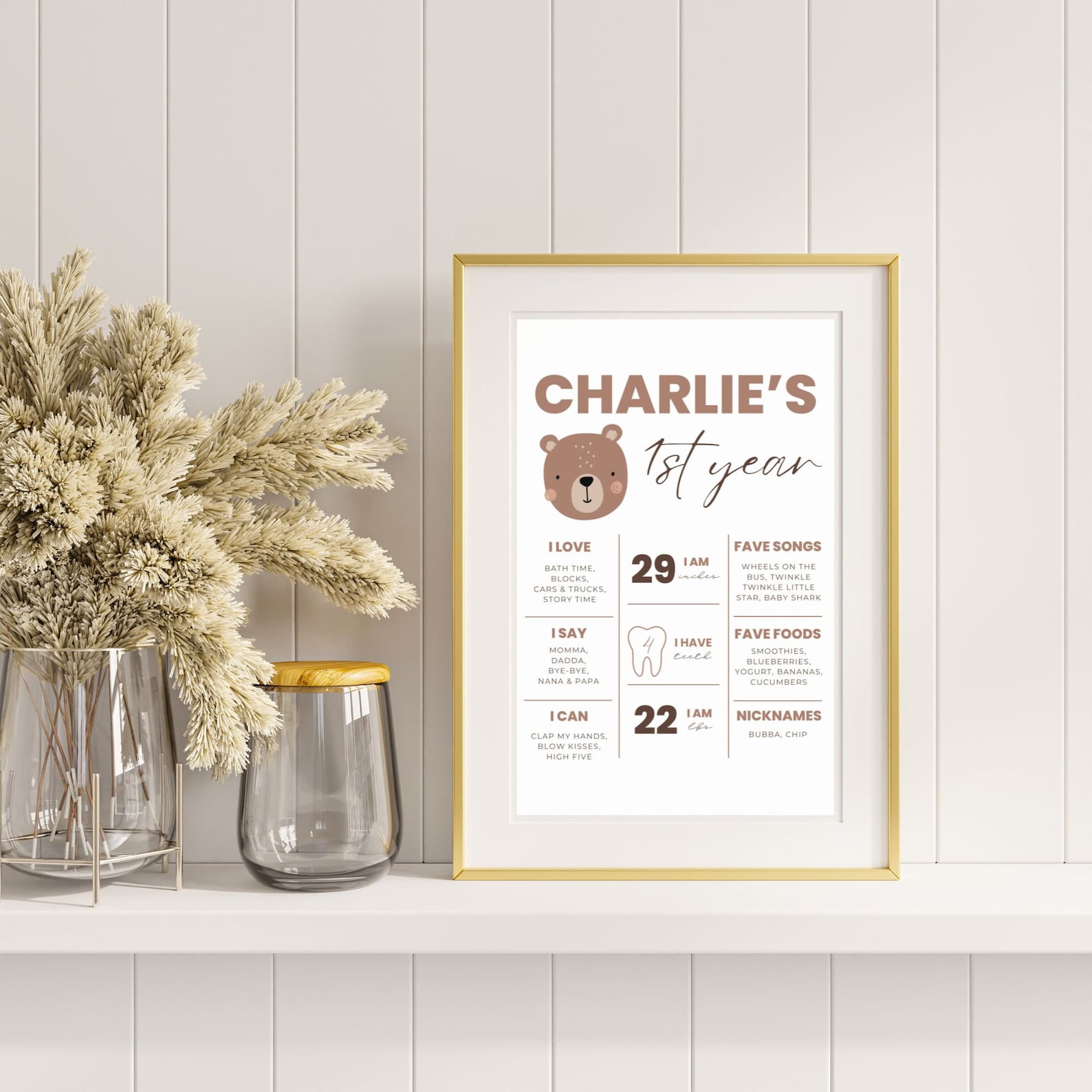 Customizable Milestone Chart, Beary 1st Birthday Milestone Chart ...