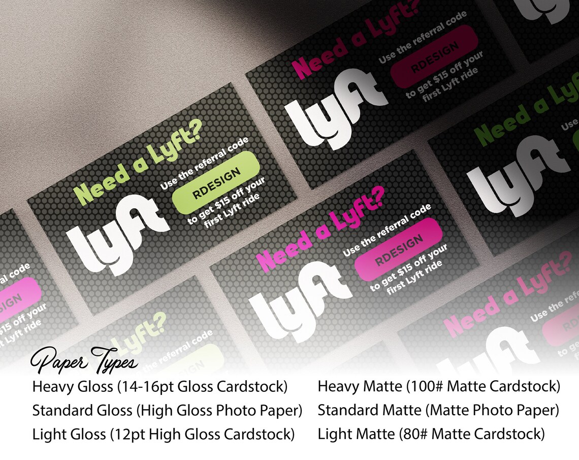 Lyft Referral Business Card Lyft Code Card Lyft Business | Etsy
