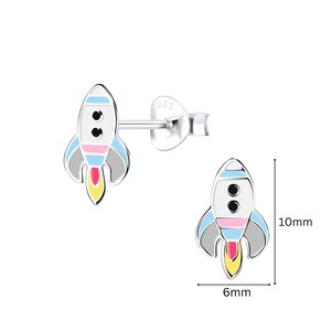 925 Sterling Silver Rocket Ship Stud Earrings | Space Lovers Gift | Kids Earrings | Girls ...