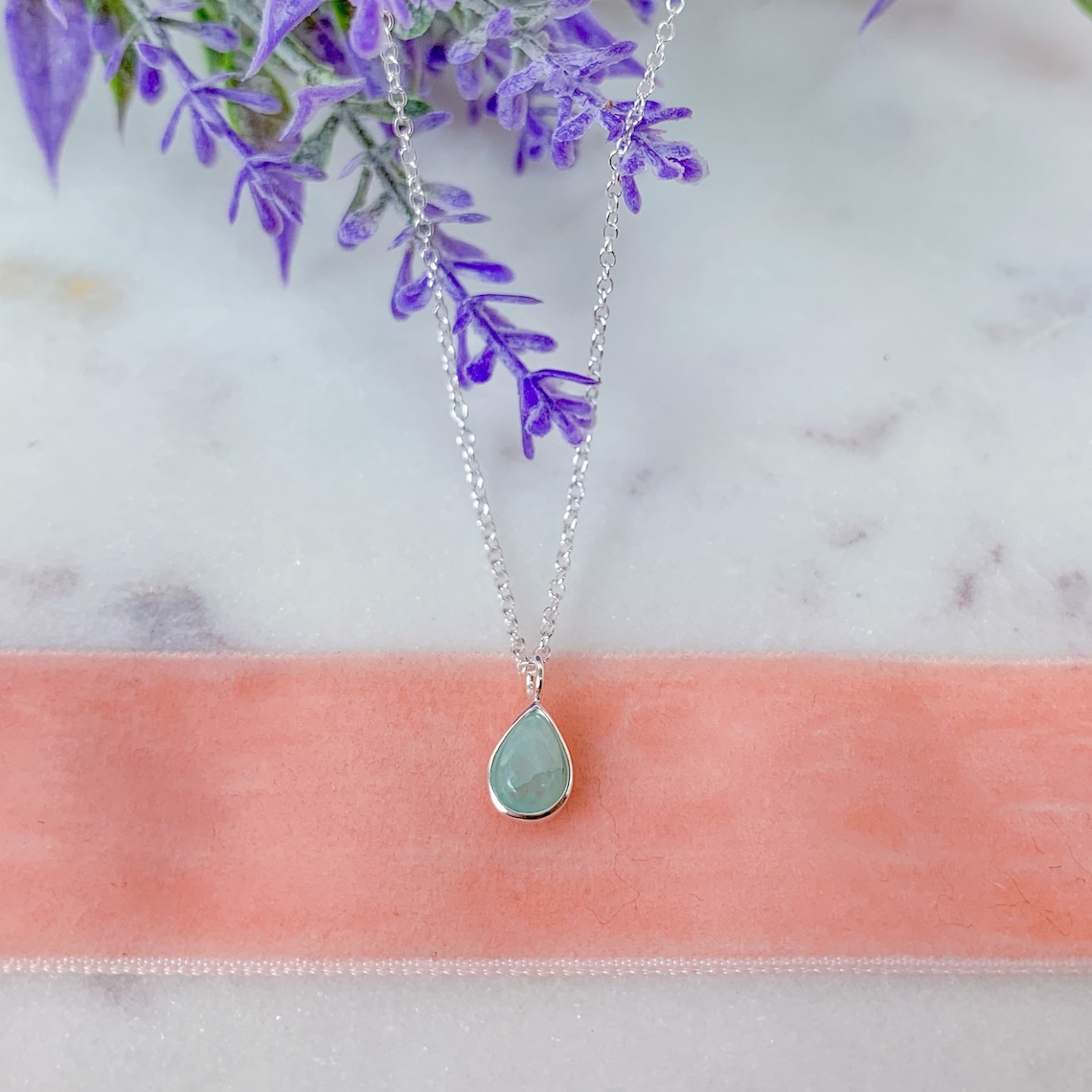 Amazonite Tear Drop Silver Necklace | Pear Shaped Gemstone Necklace ...