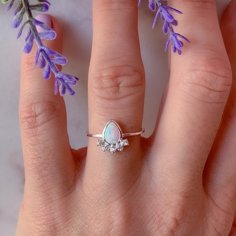 Opal Tear Drop Ring Genuine Opal Silver Ring Opal Drop | Etsy