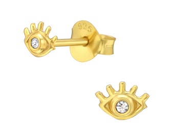 Tiny Evil Eye Stud Earrings CZ Dainty Earrings Eye Silver Studs Small Eye Stud Earrings ...