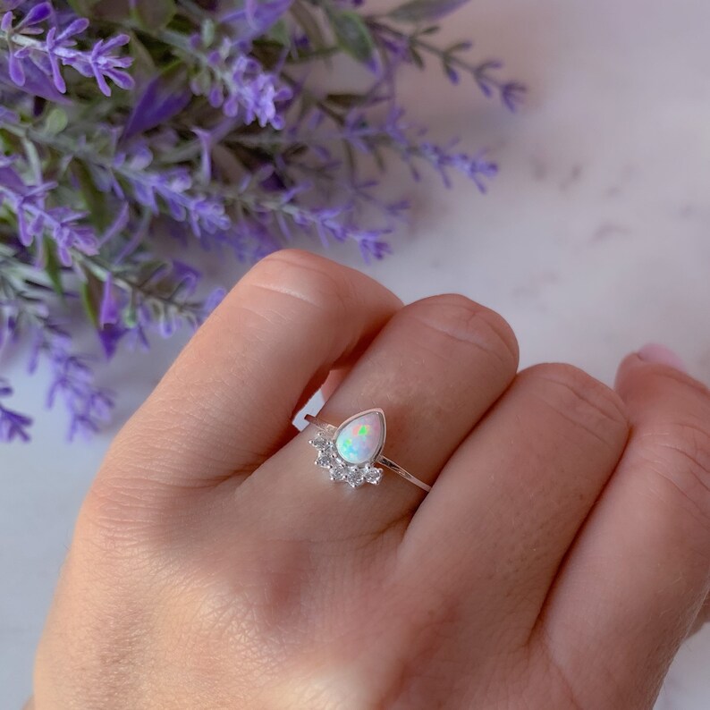 Opal Tear Drop Ring Genuine Opal Silver Ring Opal Drop | Etsy
