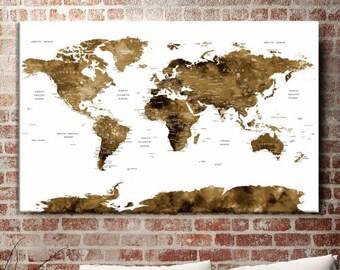 Sepia world map | Etsy