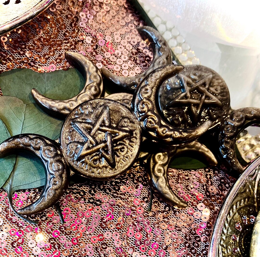 Altar Statue Moon Phase Pentacle Talisman Protection Golden Obsidian ...