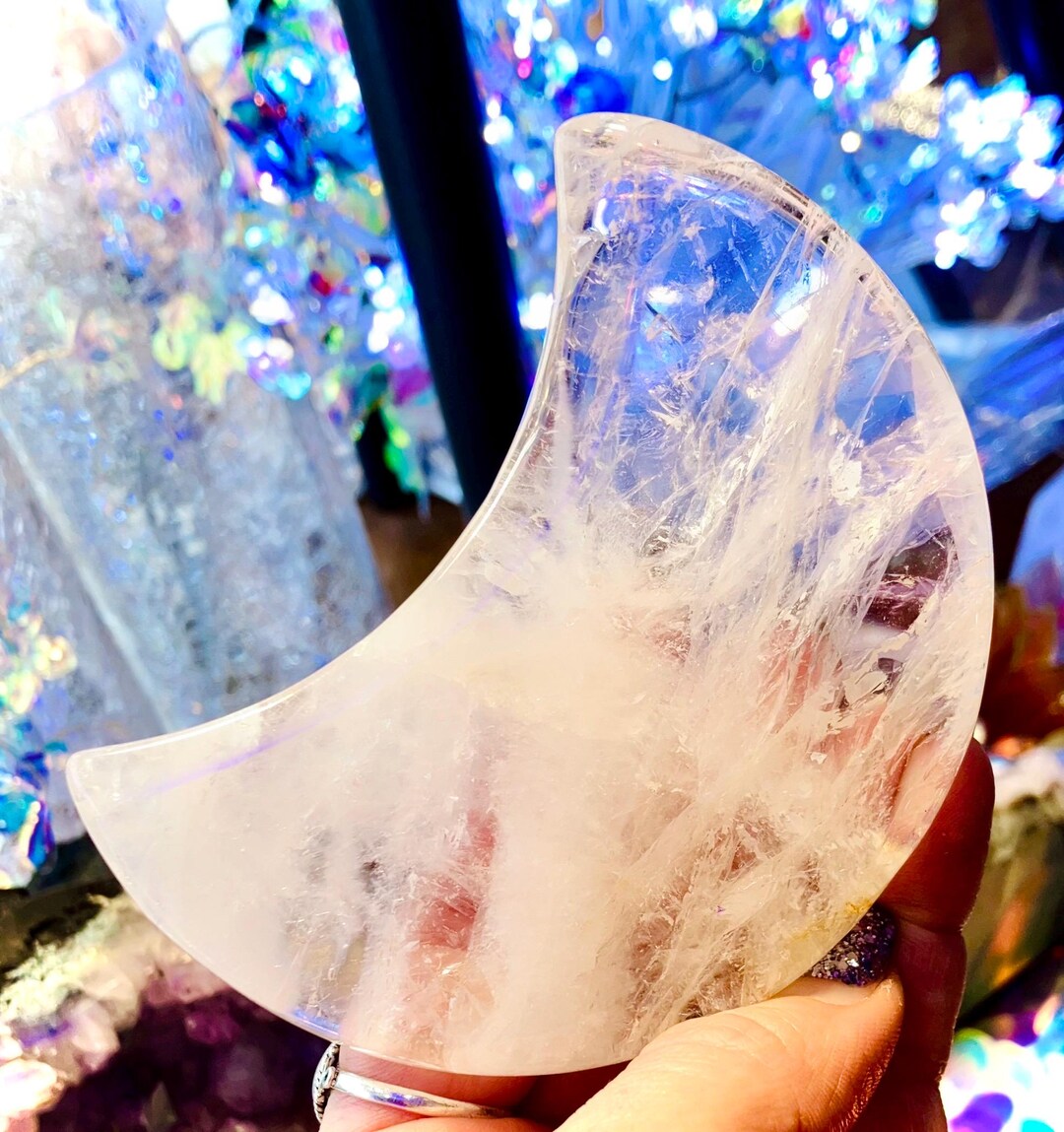 Crescent Moon in Rock Crystal Talisman Light Wicca Witch Decoration ...