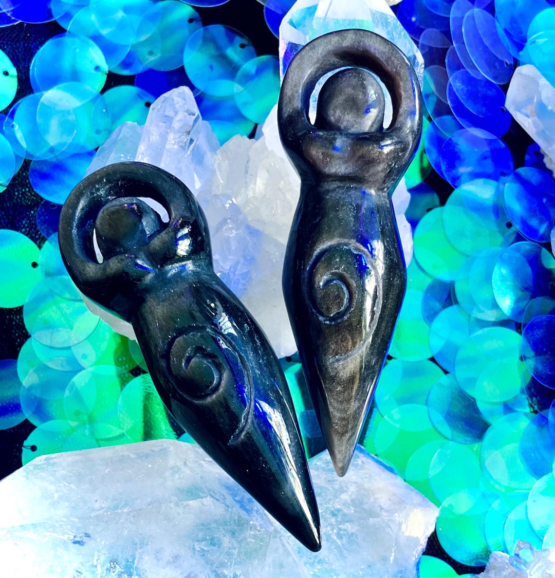 Silver Obsidian Gaia Altar Statue, Mother Goddess, Talisman, Protection ...