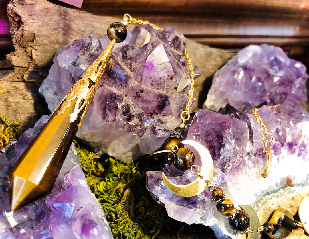 Very Long Gothic Fairy Pendulum Model Moon Phase Tiger's Eye - Etsy