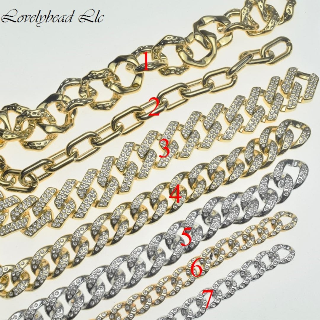 Gold and Silver Acrylic Open Link Chain With Rhinestone by the Foot - Etsy