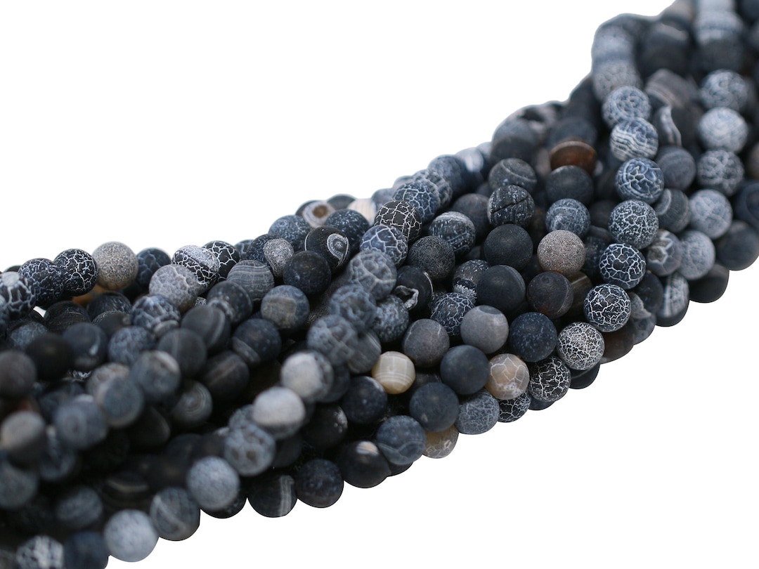 Natural Round Black Fire Agate, Crackle Agate Gemstone Bead Strand (15 ...