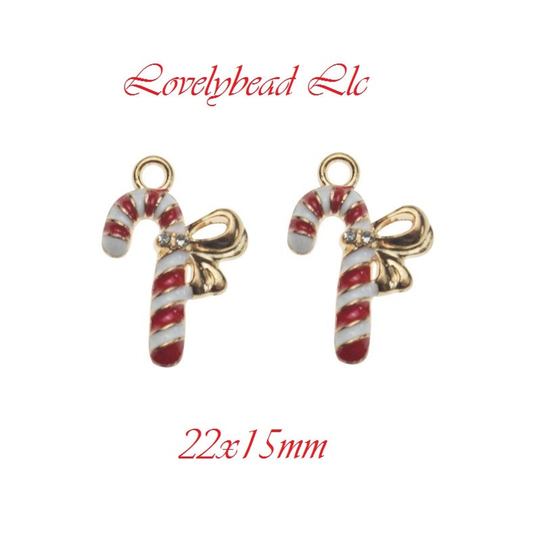 22x15mm Enamel Lead Free Christmas Candy Cane Pewter Charm, Christmas ...
