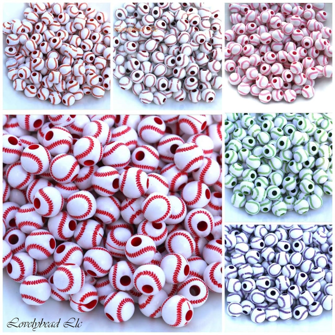 12mm Baseball Acrylic Bubblegum Beads, Acrylic Gumball Beads, White ...
