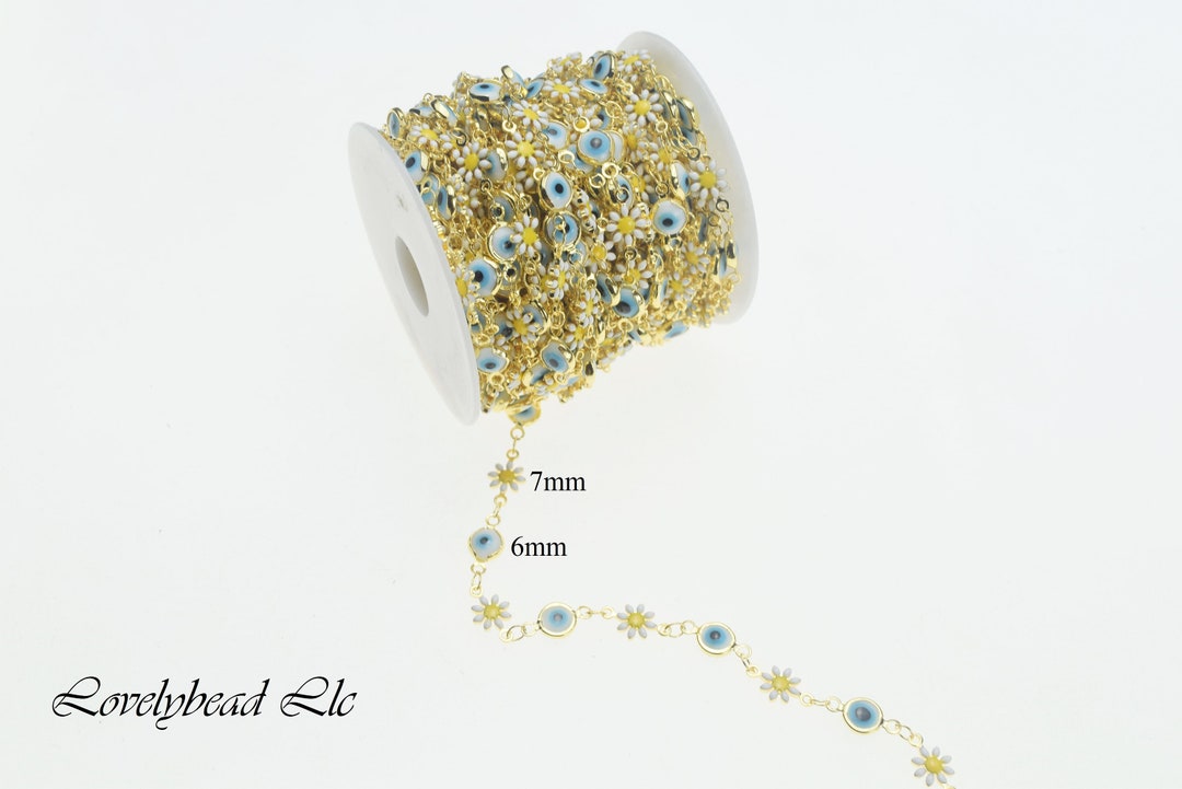 Evil Eye With Sunflower 14K Gold Coding Rosary Chain Sold by the Foot ...