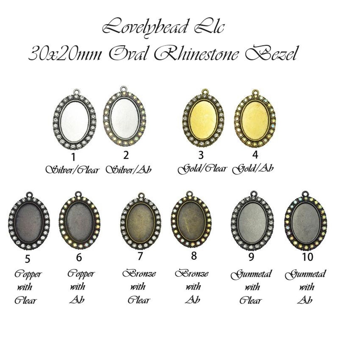 30x20mm Oval Rhinestone Bezel Charm Pendant, Blank Base Bezel ...