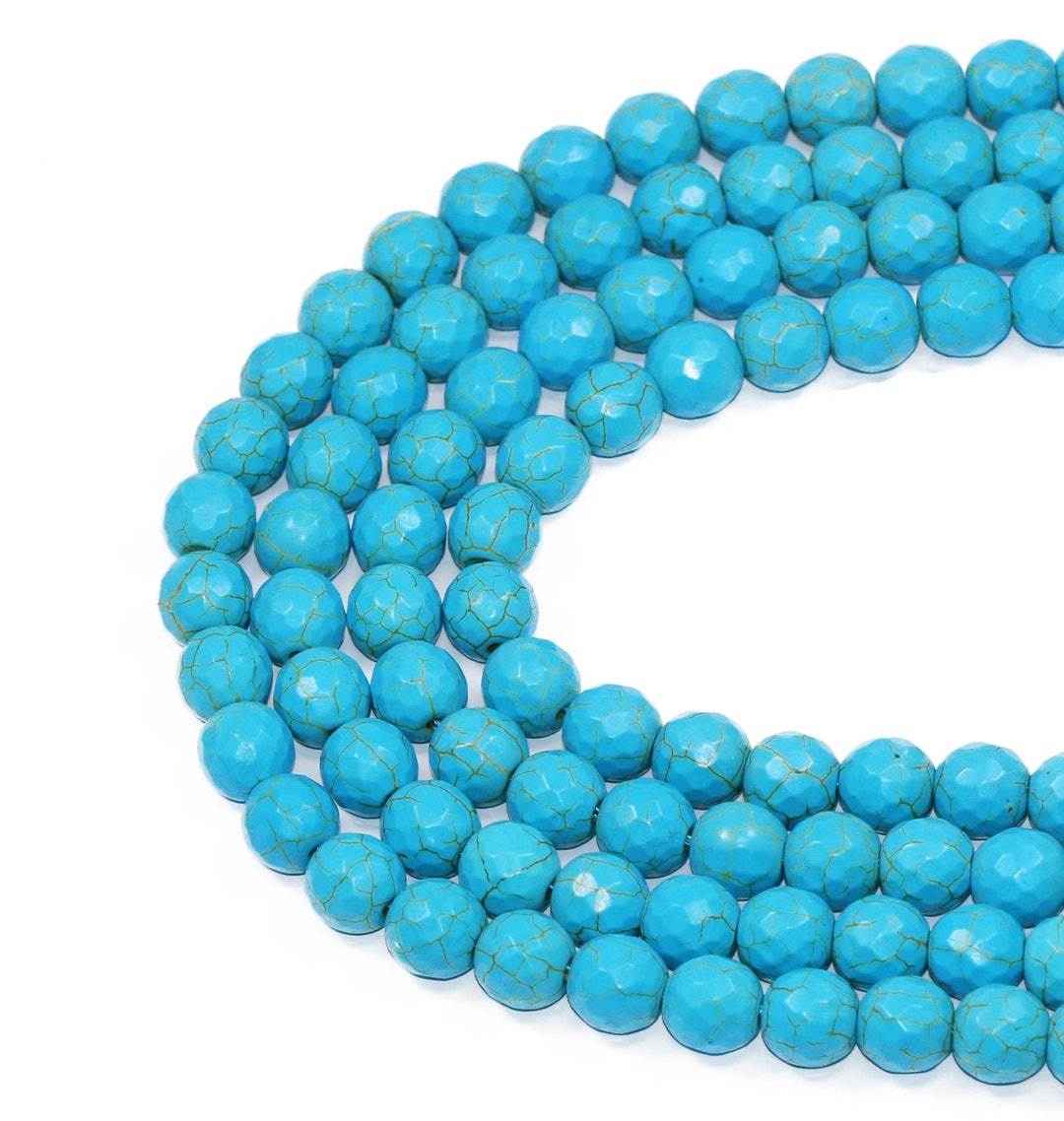 Lovely Bead Blue Faceted Turquoise Round 16 Inches Long Strands - Etsy