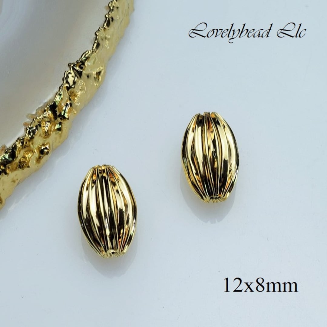 14k Gold Coded Fluted Oval Spacer Bead (12x8mm, 2 Pcs per Order) - Etsy