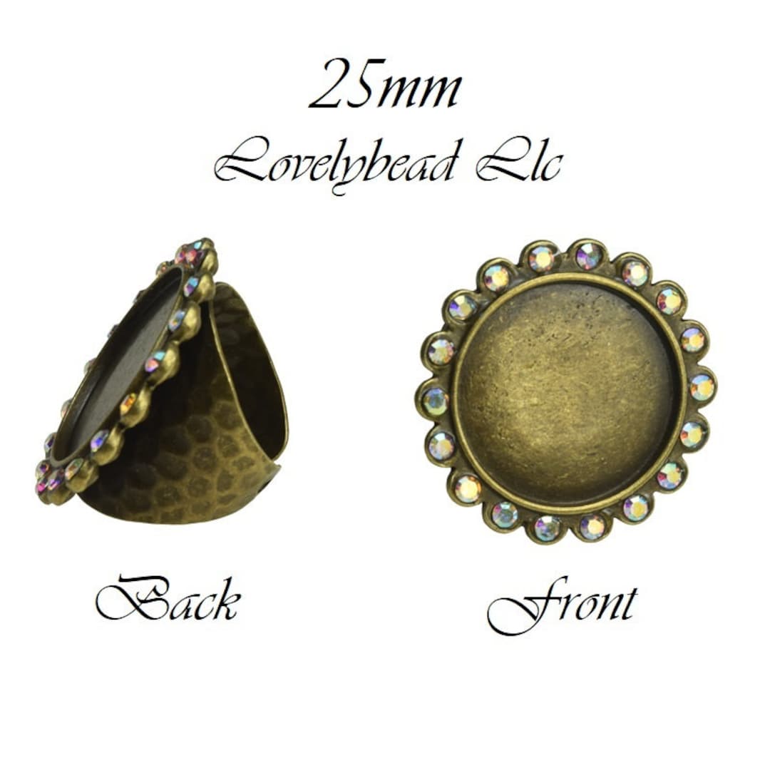 25mm Round Rhinestone Bezel Adjustable Ring, Blank Base Bezel Ring ...