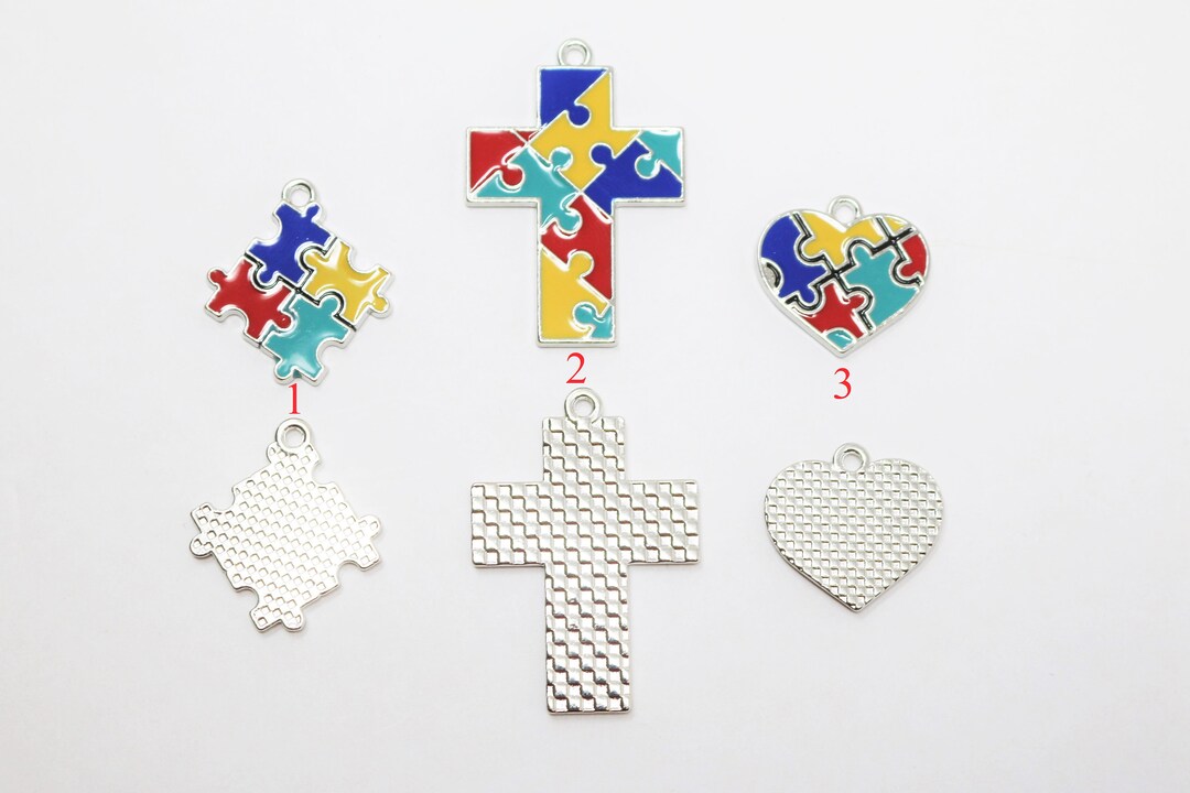 Autism Awareness Puzzle Cross, Puzlle, and Heart Enamel Pendant Lead ...