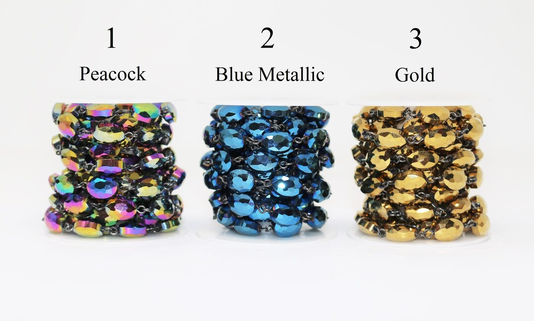 9x12mm Faceted Oval Crystal Rosary Chain in Gunmetal Wire ( 6 Foots per ...