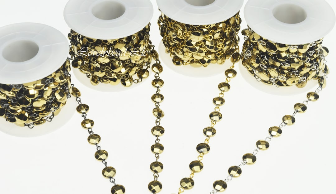 8mm Faceted Gold Hematite Coin Rosary Chain Roll (9.84 Feet's in the ...