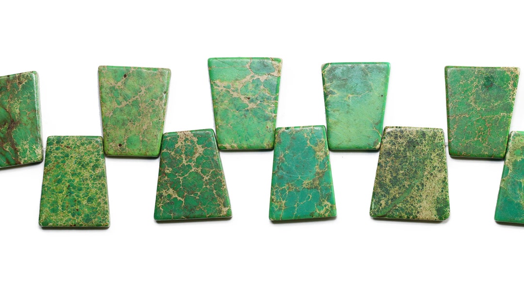 Lovely Bead 32x40mm Green Trapezoid Sea Sediment Jasper Bead Strand (16 ...