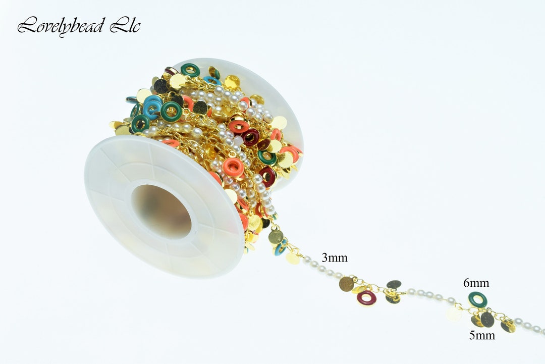 14K Gold Coding White Glass Pearl With Enamel Dangle Charms Rosary ...