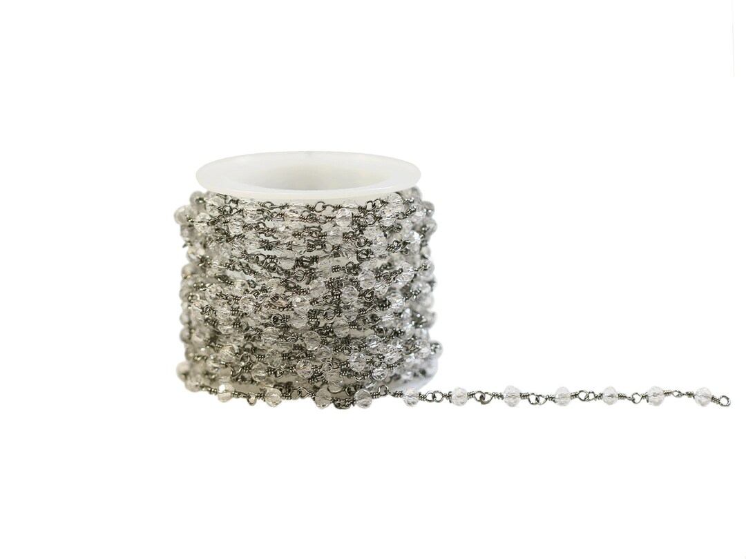 2x3mm Faceted Clear Wire Wrapped Crystal in Gunmetal Wire Chain (16.4 ...