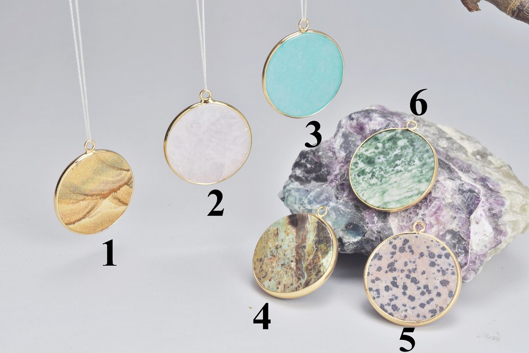 30mm Gemstone Wrapped in Gold Coin Wafer Pendant - Etsy
