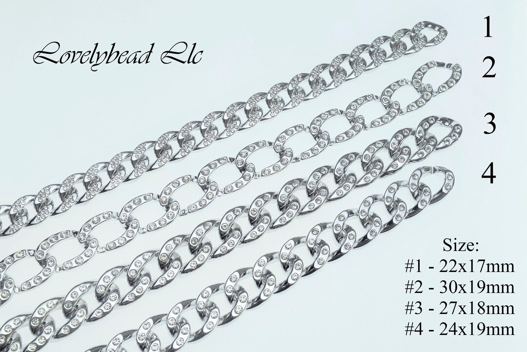 Silver Acrylic Open Link Chain With Rhinestones by the Foot - Etsy