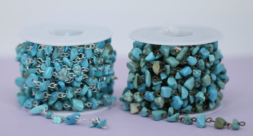 Lovely Bead 9-10 mm azul howlita turquesa chip en alambre de plata y bronce aproximadamente 10 ...