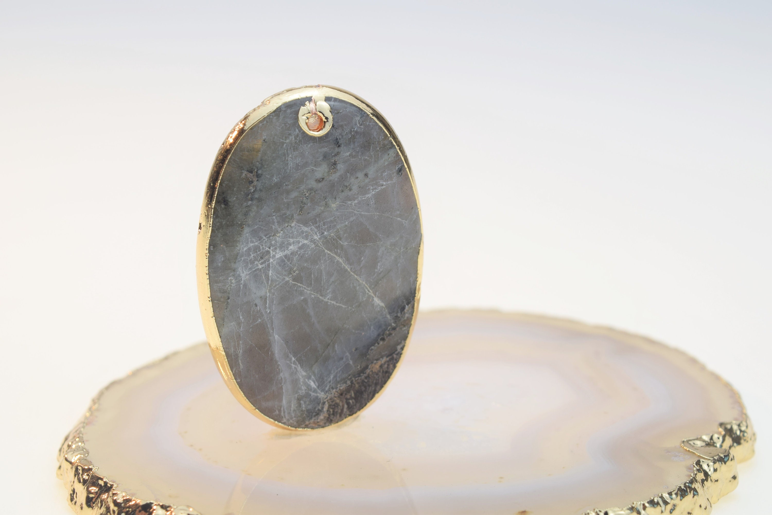 35x55mm Smooth Flat Oval Gemstone Wrapped In Gold Pendants | Etsy