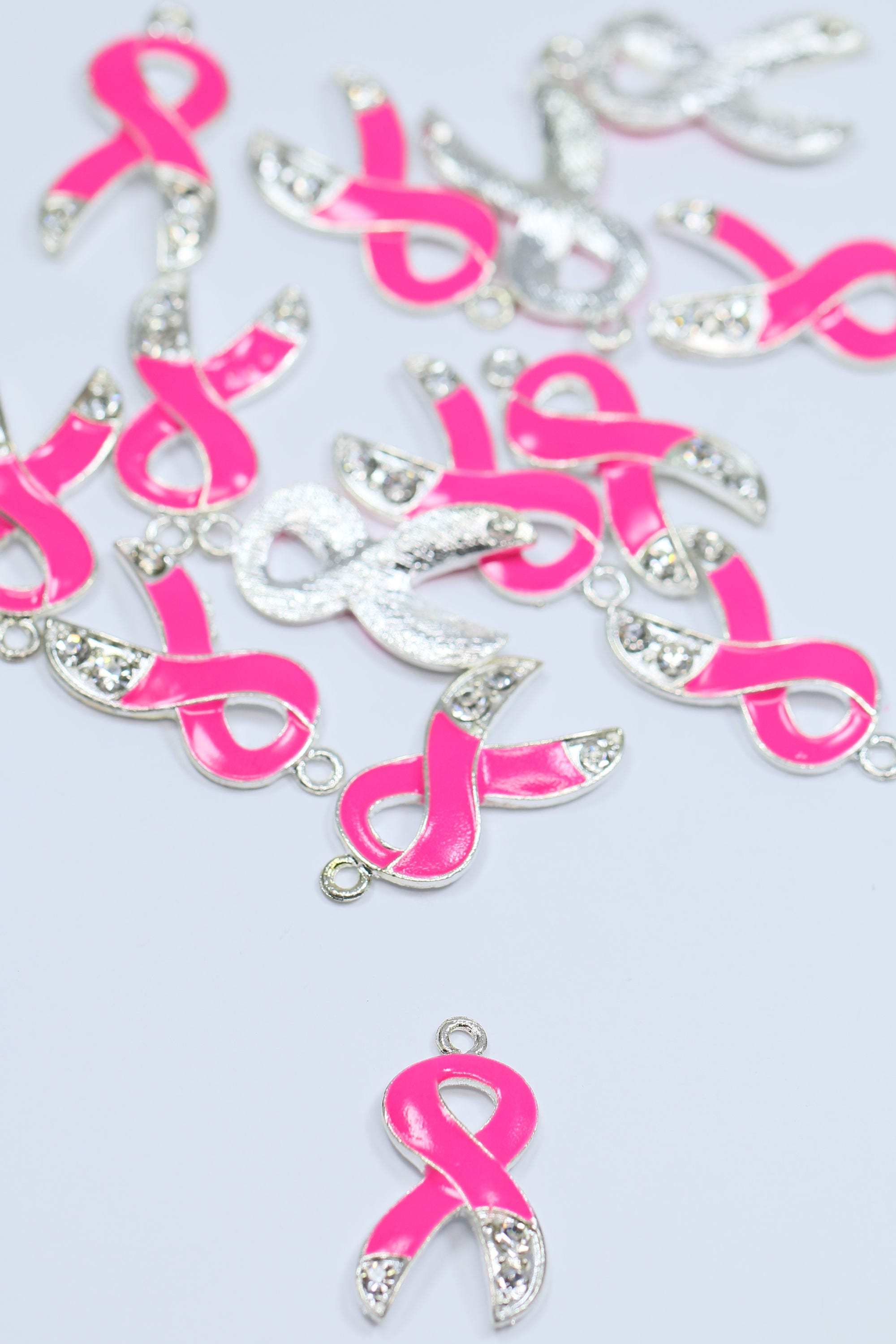 Lovely Bead Breast Cancer Awareness Ribbon Charm With | Etsy