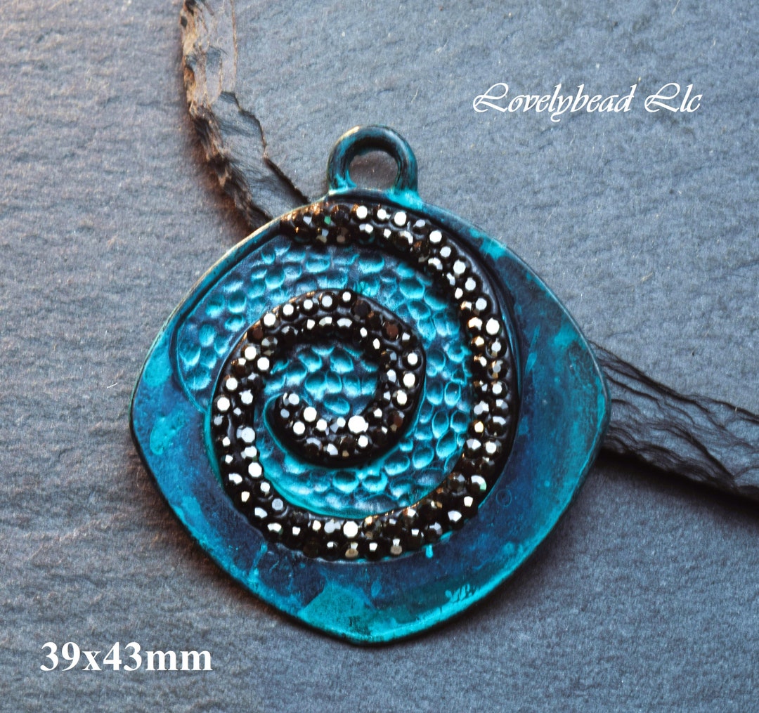 39x43mm Lead Free Patina Pewter With Pave Spiral Pendant - Etsy