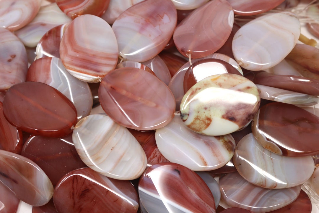 40x30mm Natural Red Banded Agate, Chalcedony Agate Oval Bead - Etsy