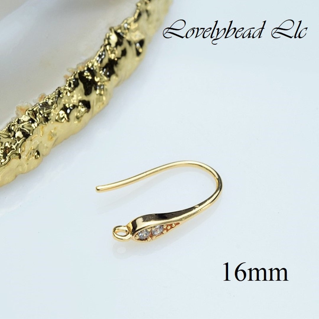 14k Gold Coded Ear Hook With CZ Rhinestones Earwire -earring Hook - Ear ...