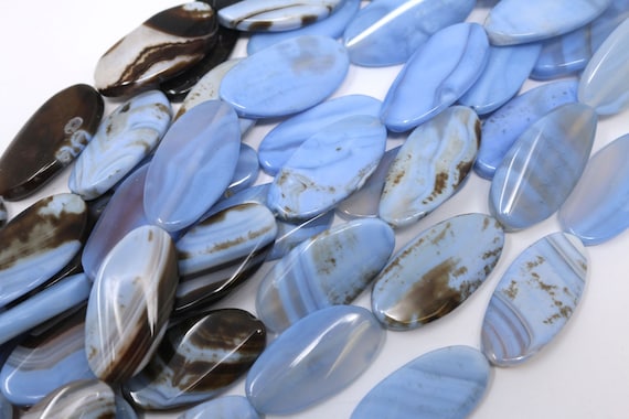 40x20mm Light Blue Oval Agate Gemstone Bead Strand 14 Inches | Etsy